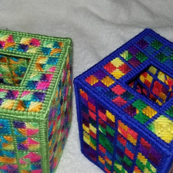 Handmade by Schari | Bath | Geo Boxes Needlepoint Tissue Box Cover ...
